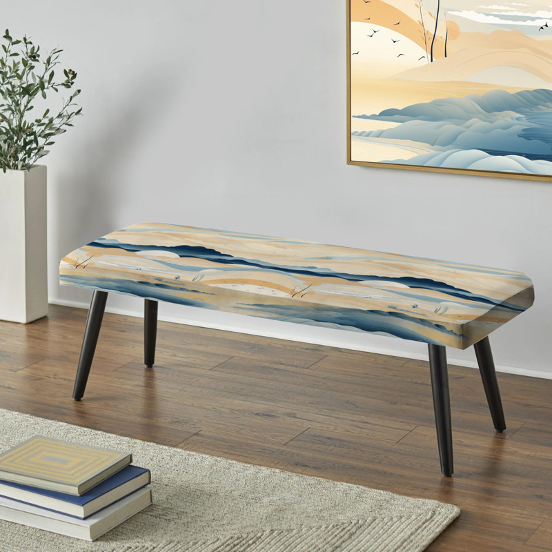 Design Art Coastal Landscape Minimal In Blue - Boho Upholstered Black ...