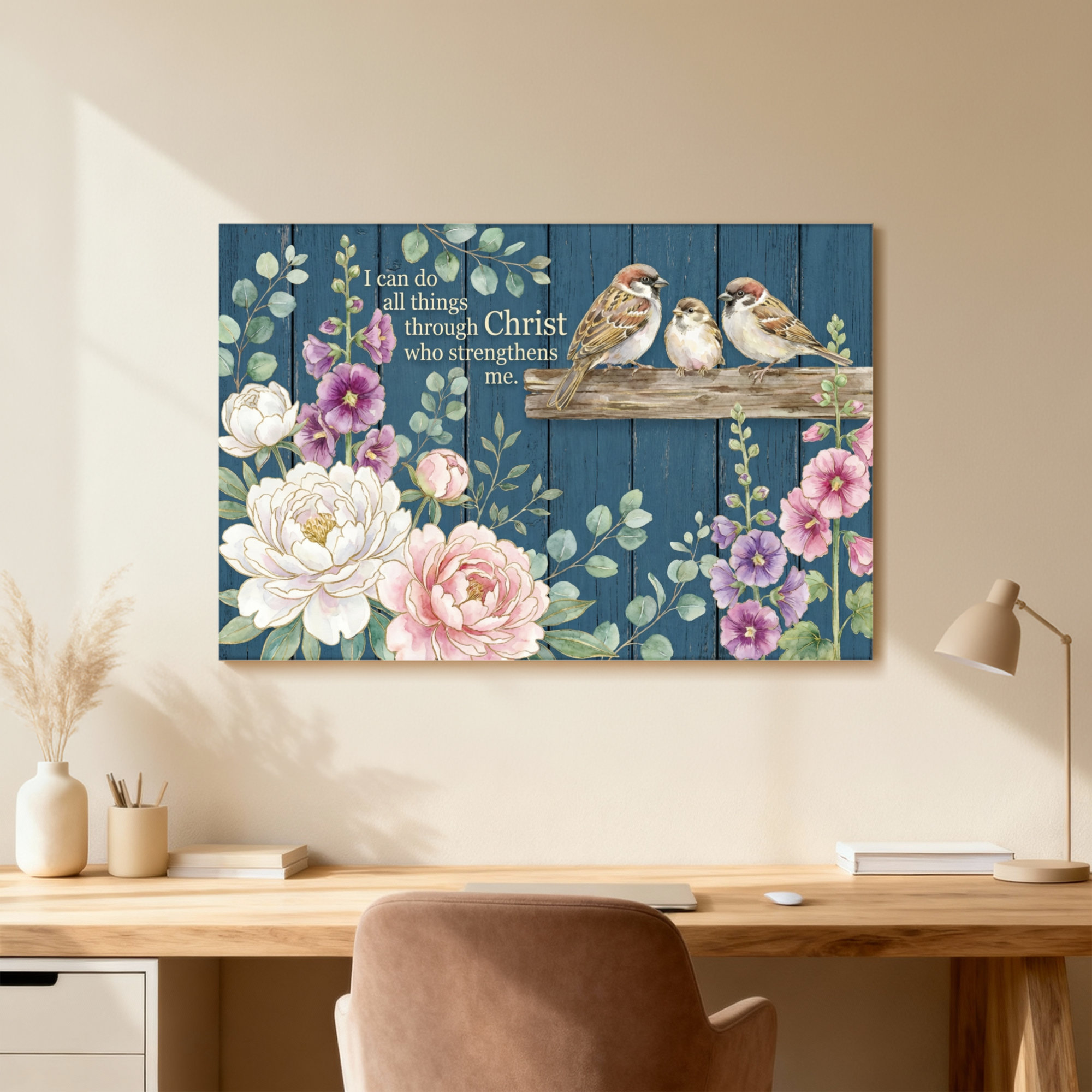Ophelia & Co. Floral Birds Wooden Fence Scripture Art | Wayfair