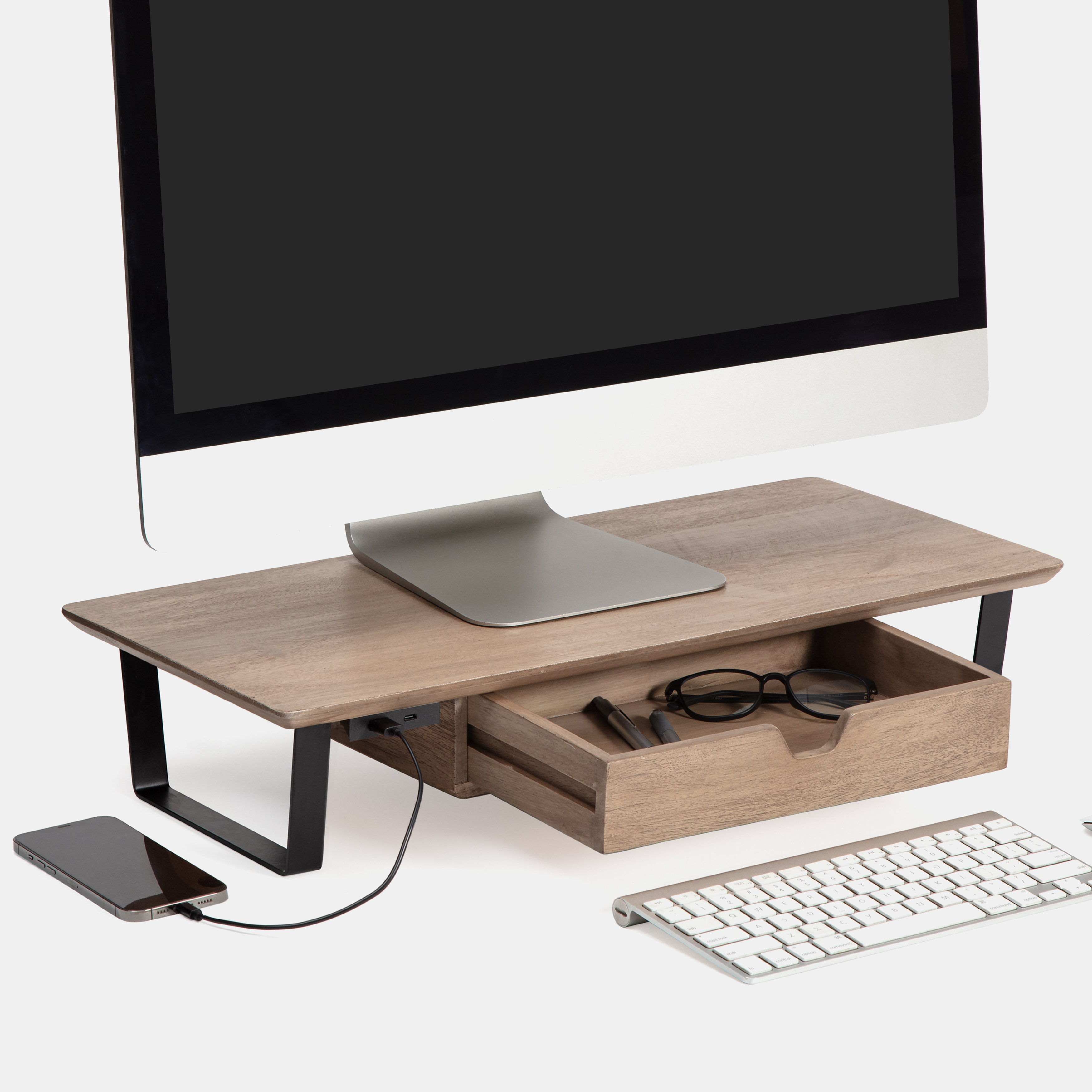 Latitude Run® Giannah Wood Monitor Stand with Drawer & USB Port | Wayfair