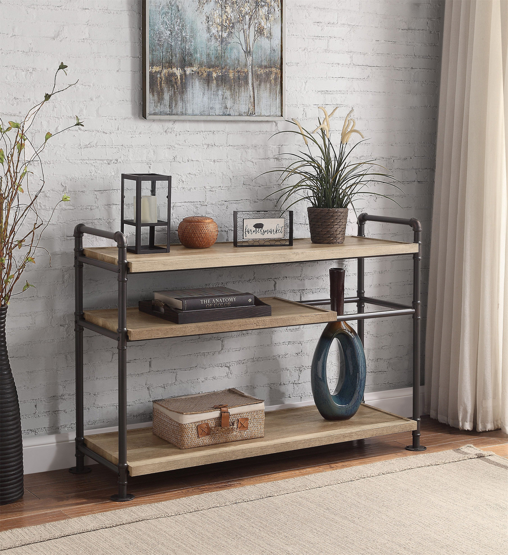 17 Stories Brantley Oak & Sandy Black Finish Bookshelf | Wayfair
