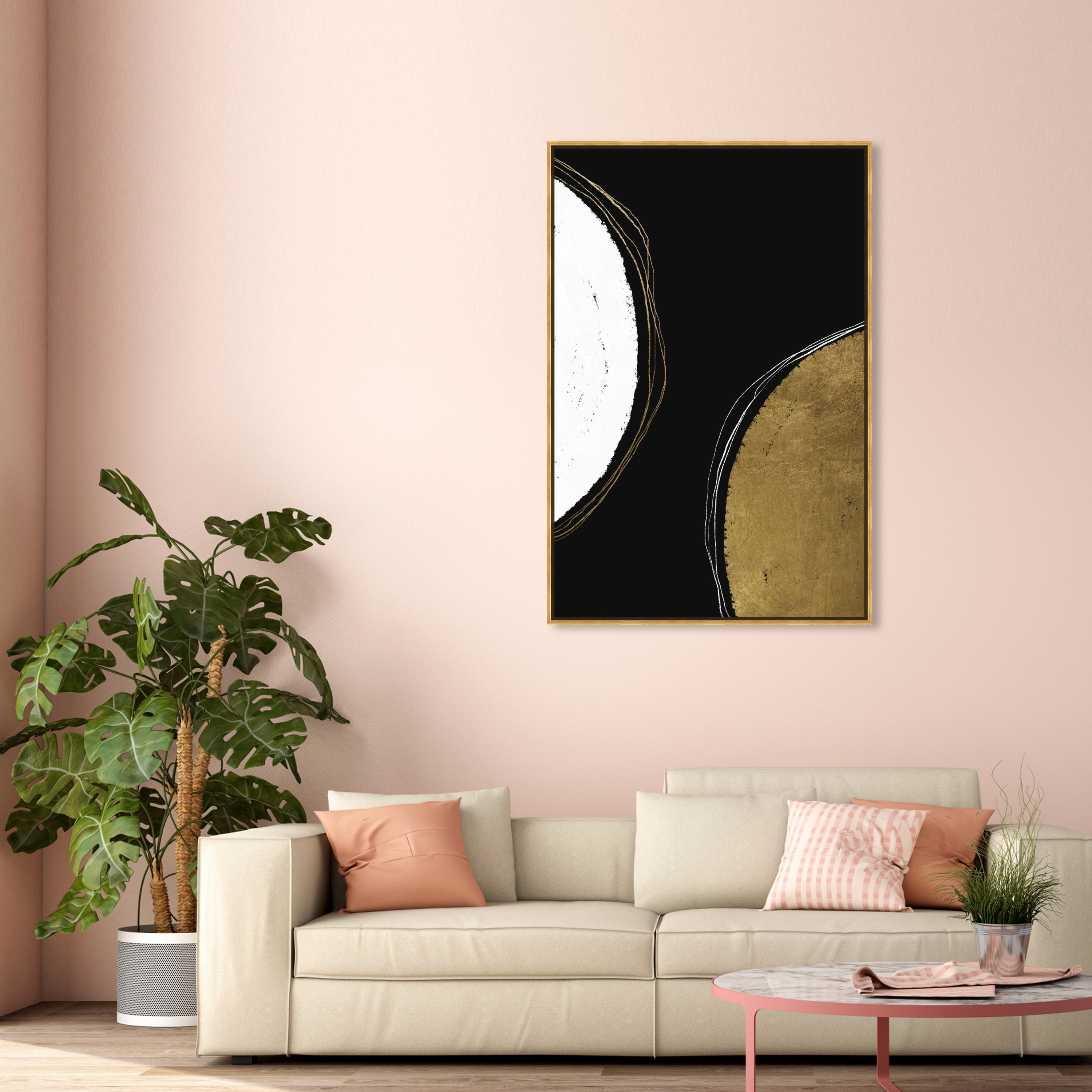 Oliver Gal Prints Two Moons In Gold, Large Circle Moons Modern Black ...