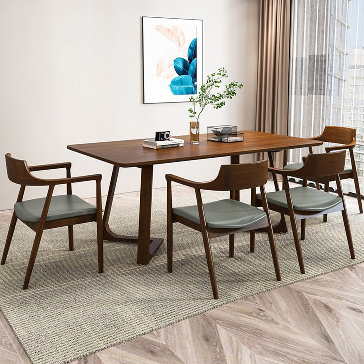Jihagao Brown Rectangular Solid Wood Dining Table Sets | Wayfair