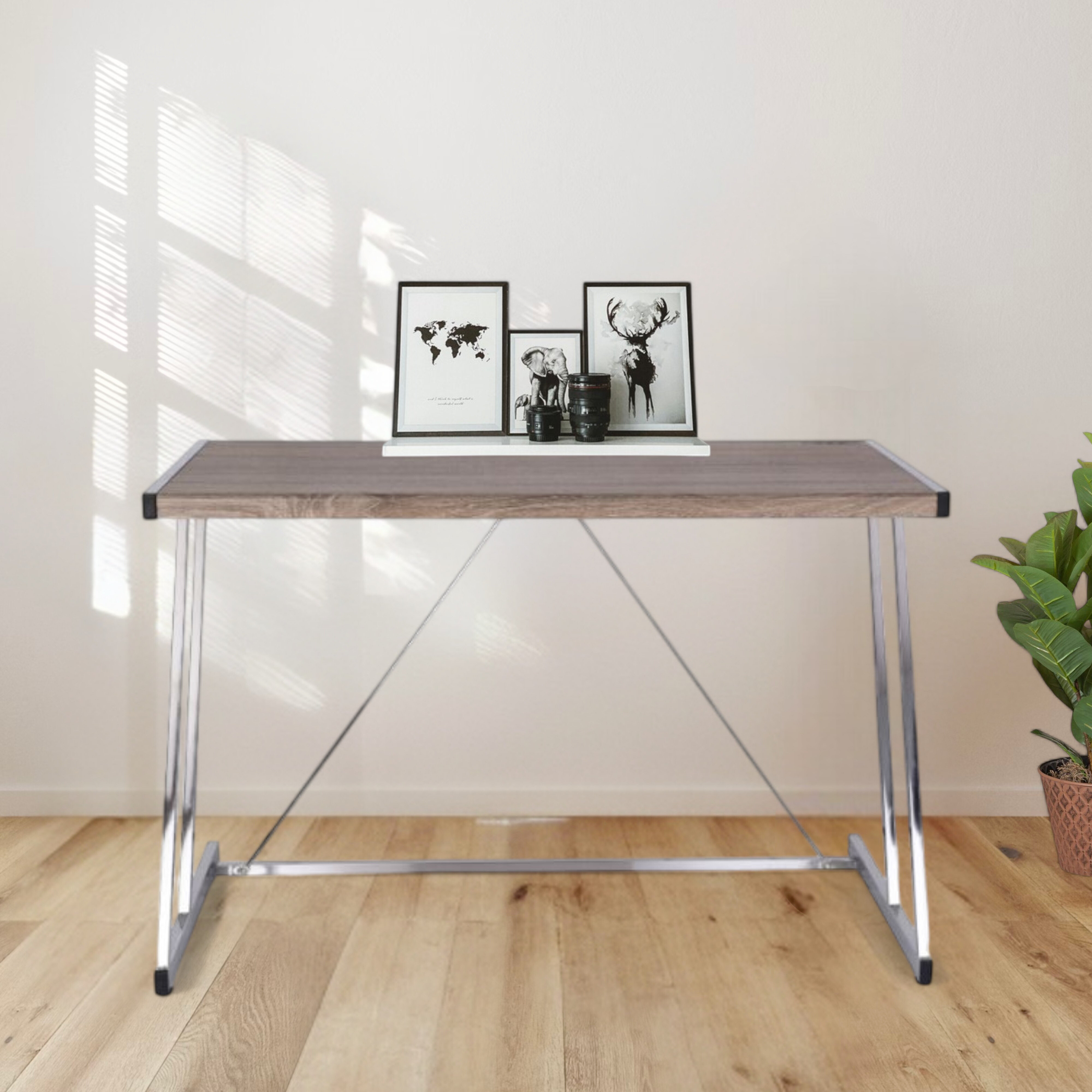 Ivy Bronx Lava Desk with USB, Weathered Oak and Chrome | Wayfair