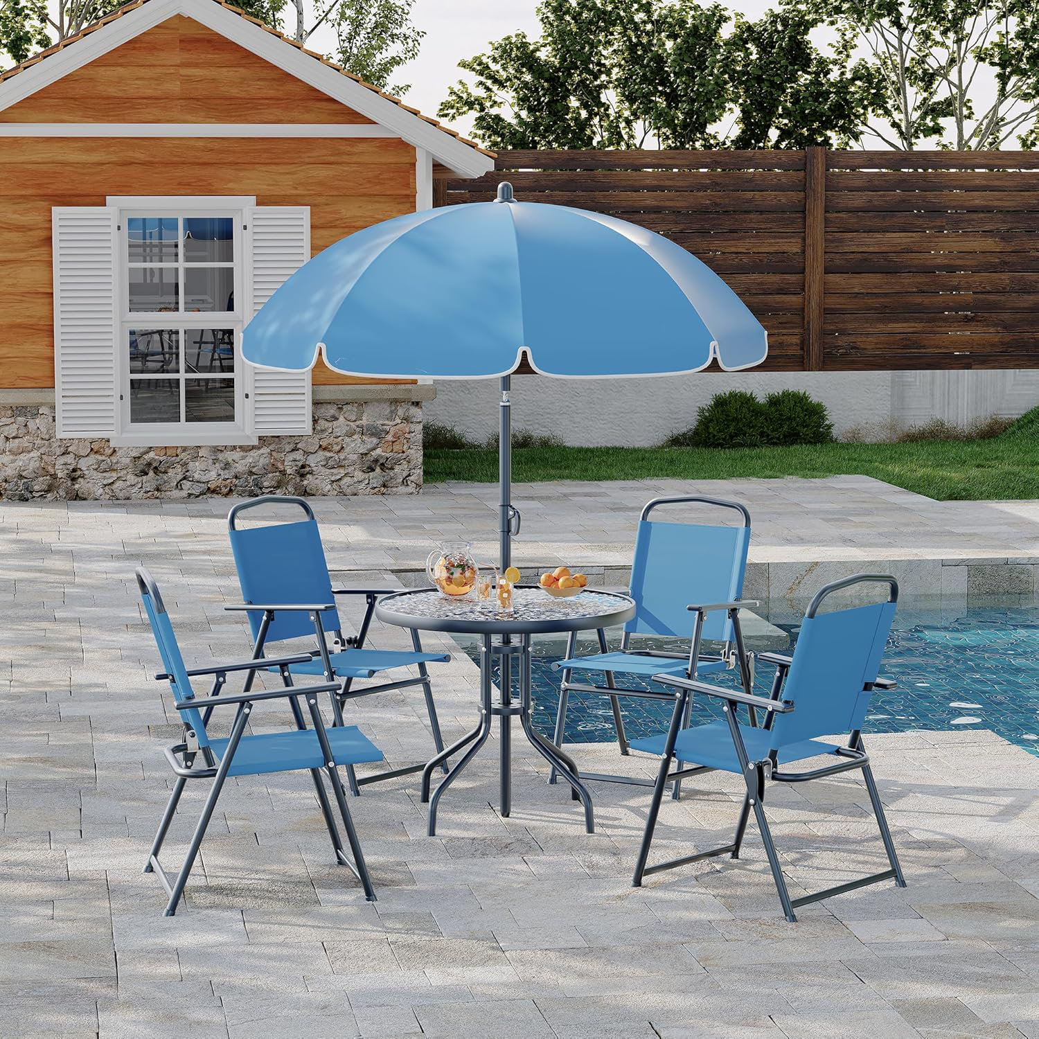Ebern Designs Patio Dining Set for 4 With Umbrella, Outdoor Furniture ...