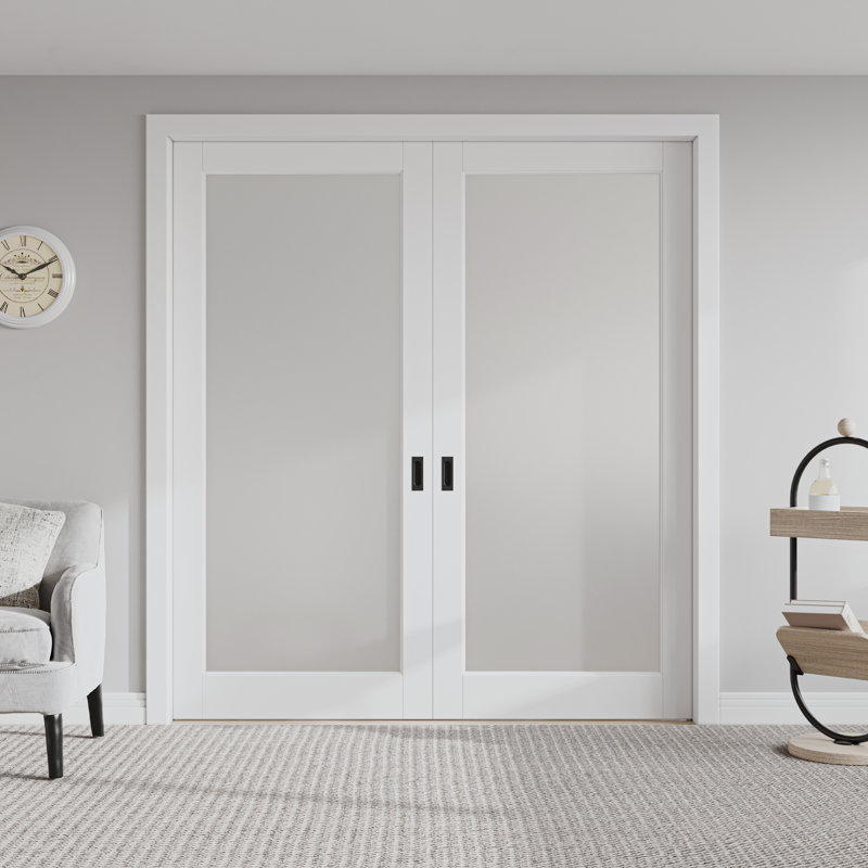 Home Worthy Frosted Glass Double Sliding Closet Door With Hardware ...