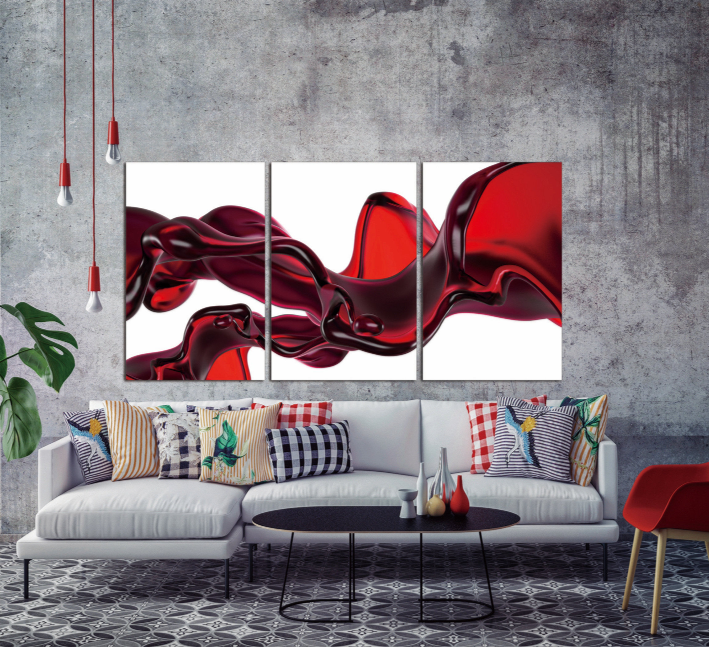 Wenty Abstrat Liquid in Red - 3 Piece No Frame Print | Wayfair