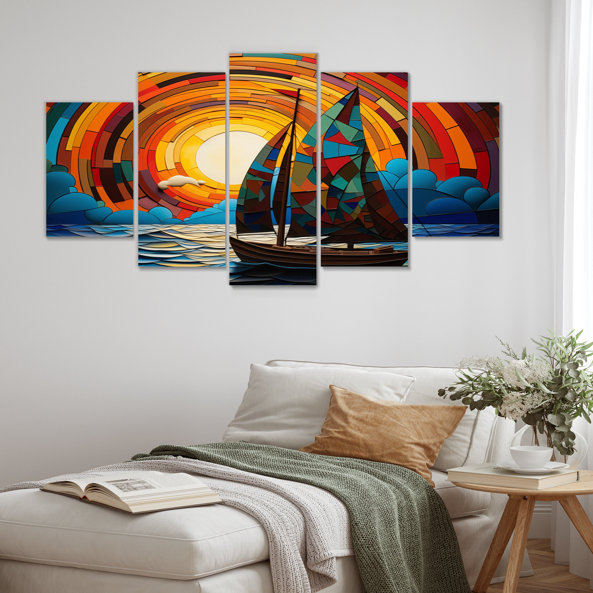 Breakwater Bay Colorful Sunrise Sailing Boat On The Ocean I - Boat ...