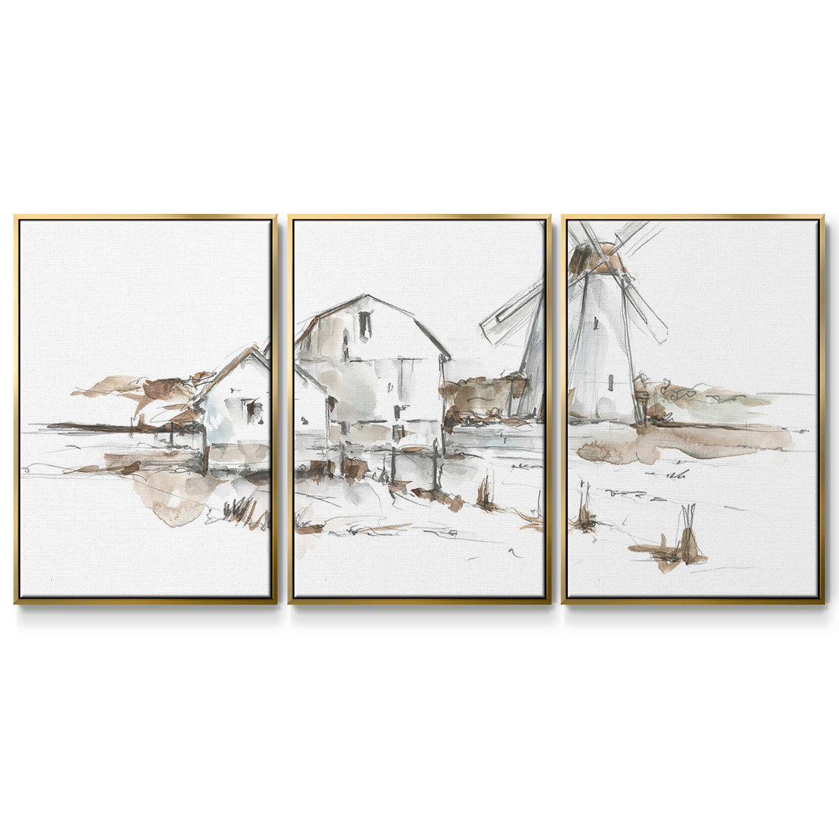 August Grove® Old Mill Farm I - 3 Piece Floater Frame Print on Canvas ...