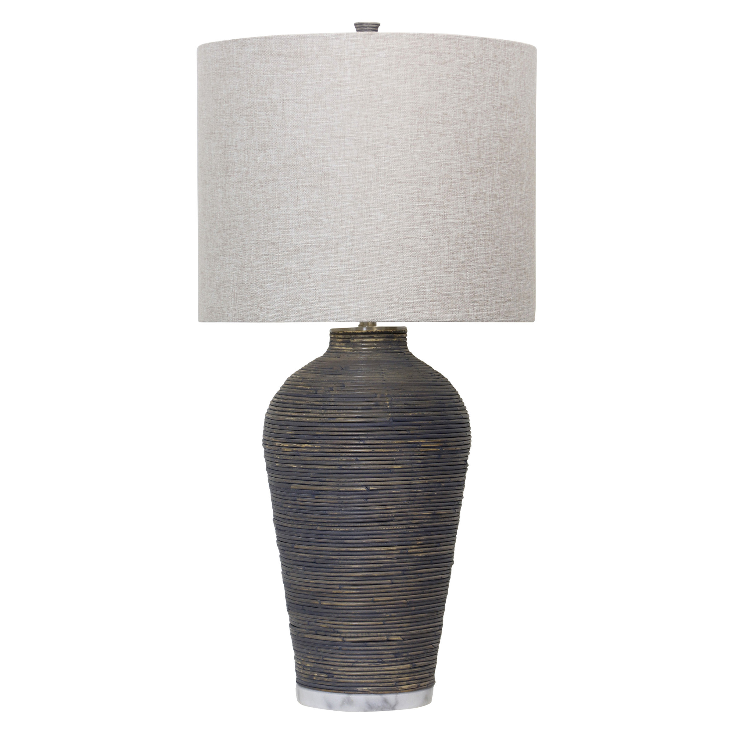 Dakota Fields Windward Table Lamp - Grey Rattan Body with White Marble ...