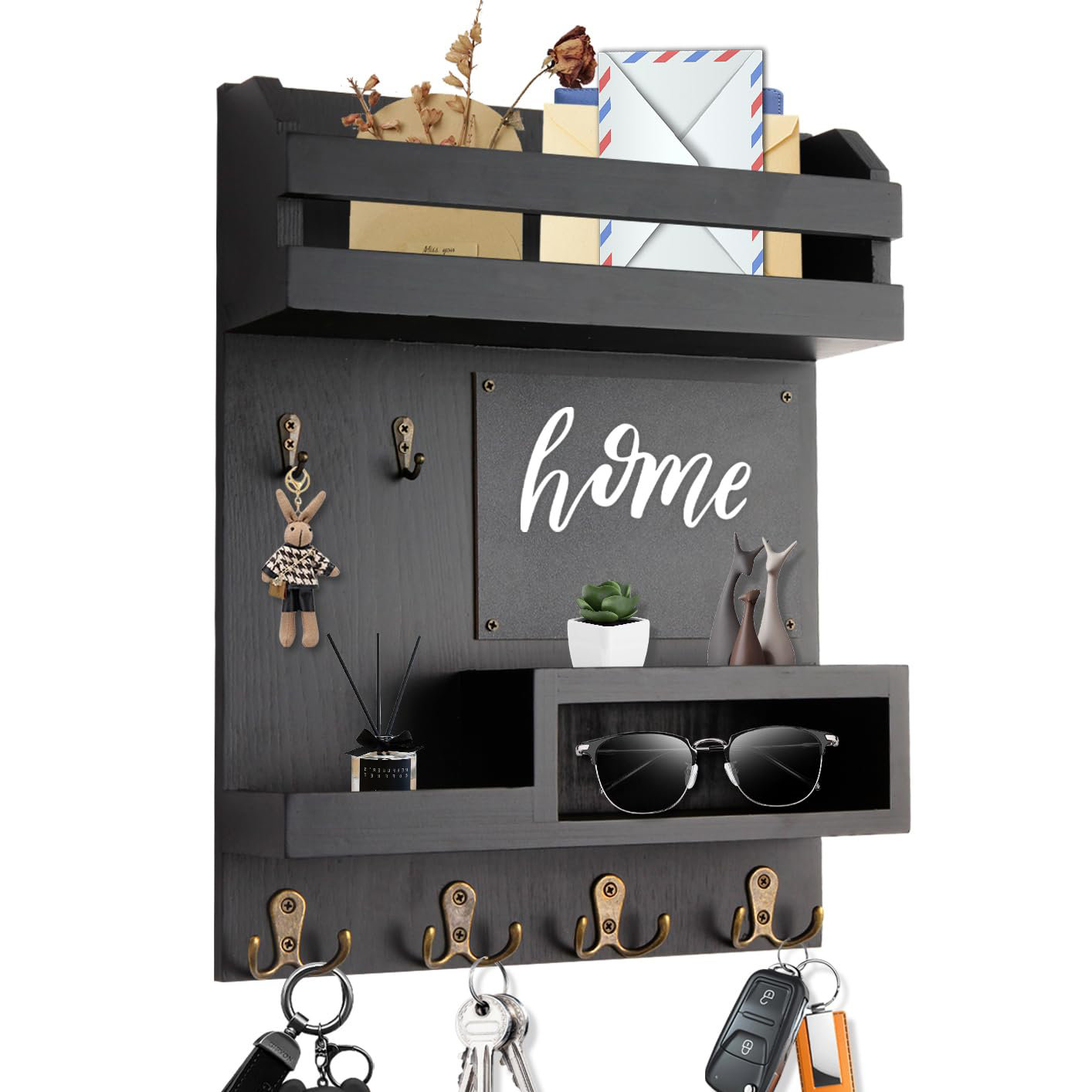 Ophelia & Co. Large Wall Mounted Key And Mail Rack, Solid Wood Key Rack ...