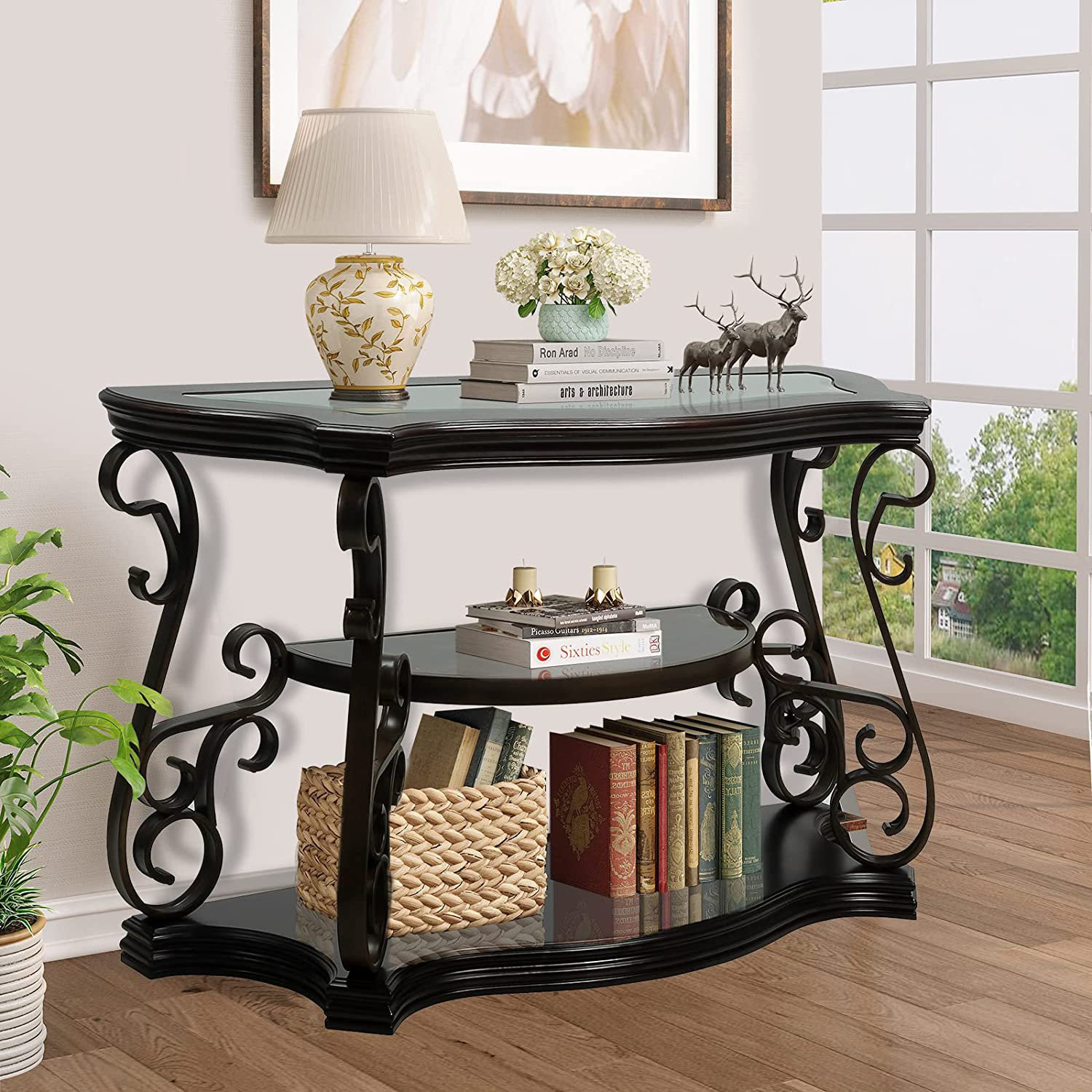 Canora Grey 3-tier Cocktail Table, Sofa Side Table With Glass Table Top ...