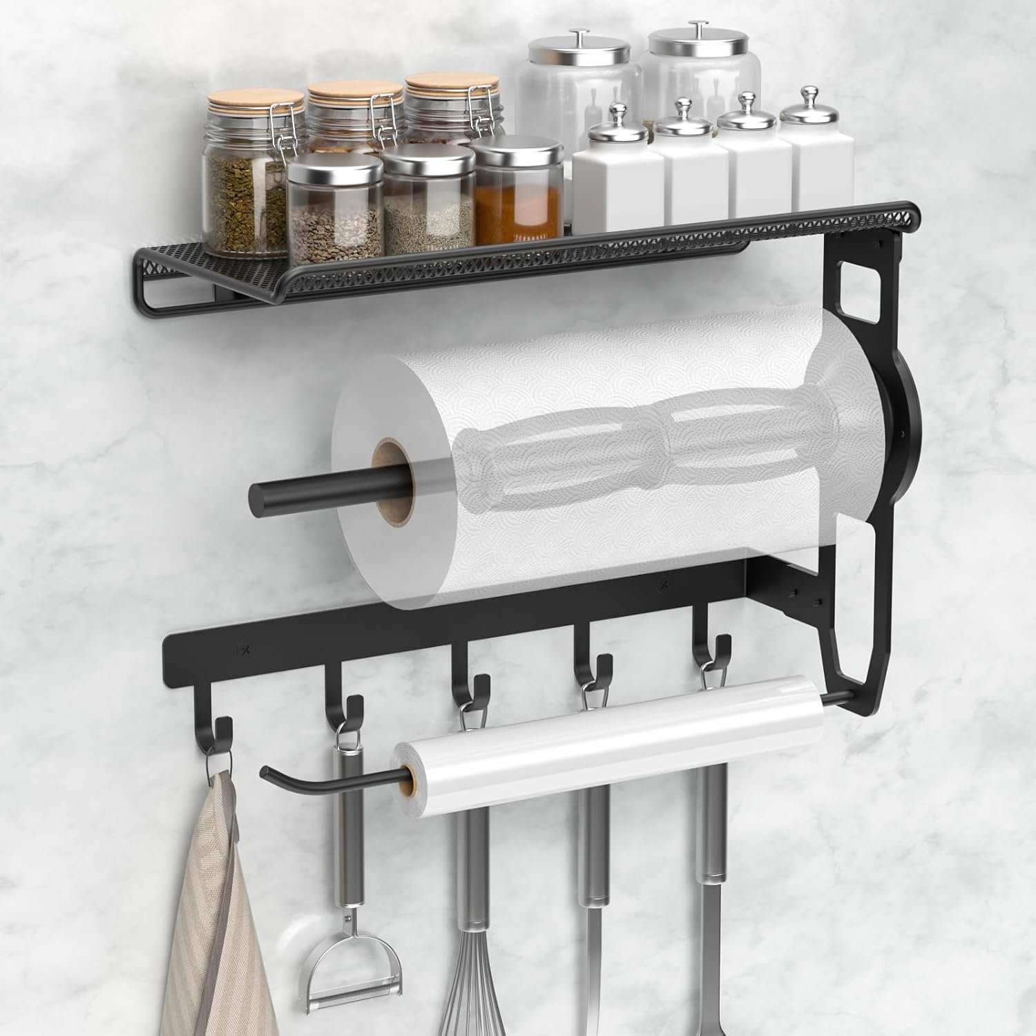 Prep & Savour Paper Towel Holder , 4 In 1 Wall Mount Kitchen Paper Rack ...
