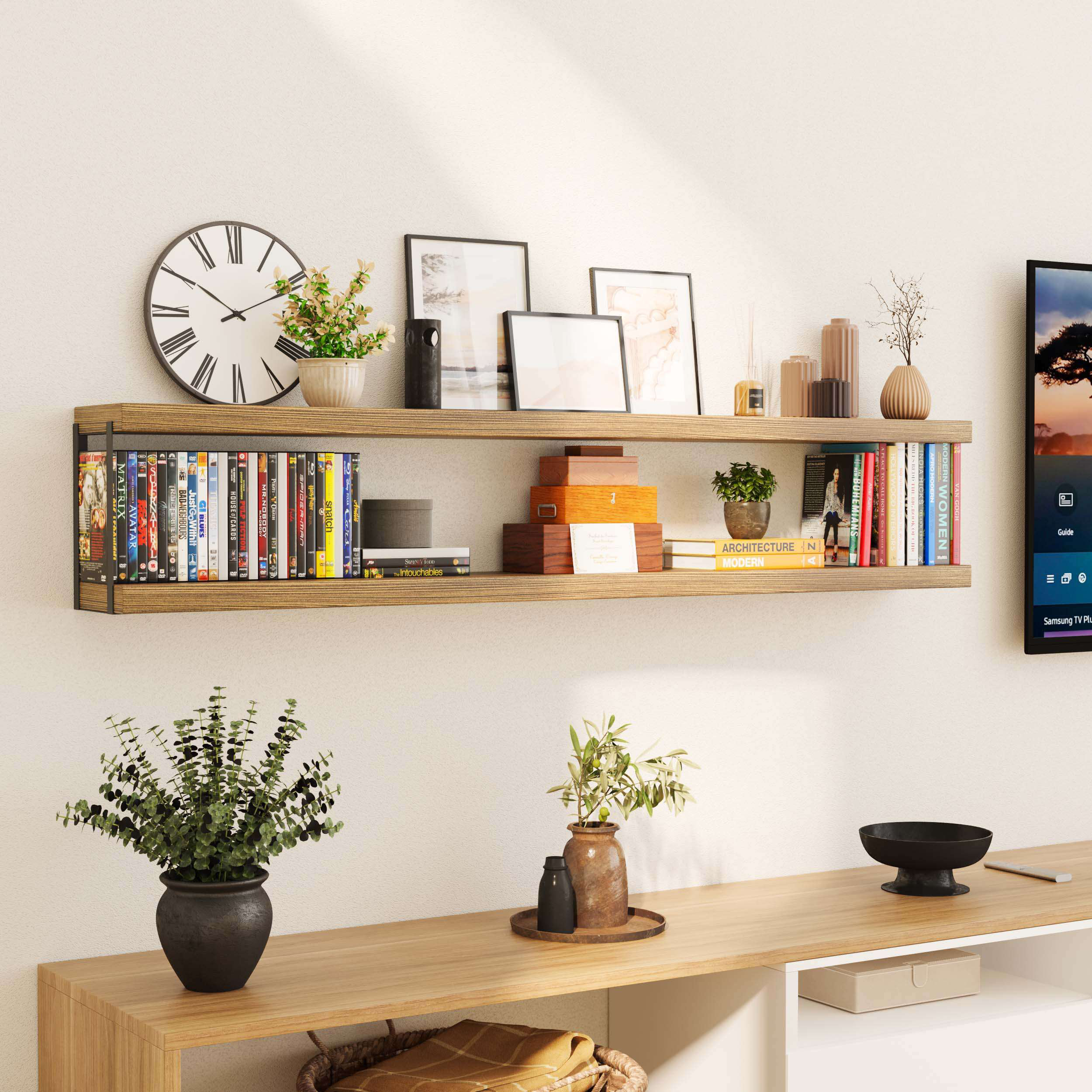 Latitude Run® 60 inch Bookshelves Wall Mounted, Living Room Shelves ...