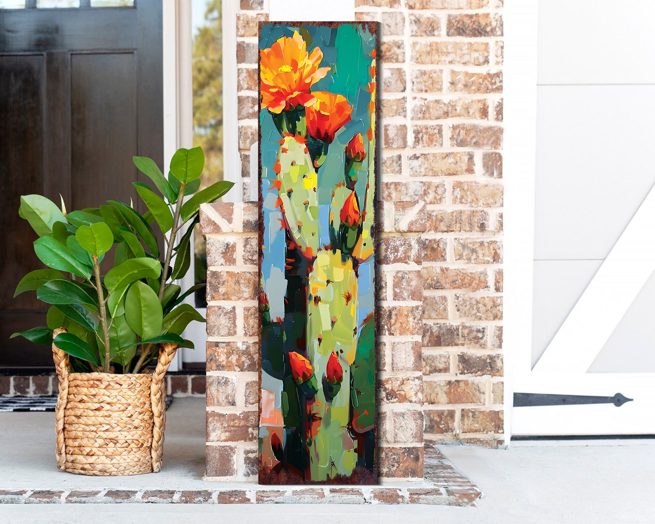Dakota Fields 36in Summer Cactus Porch Sign - Oil Paint Style - Wooden ...