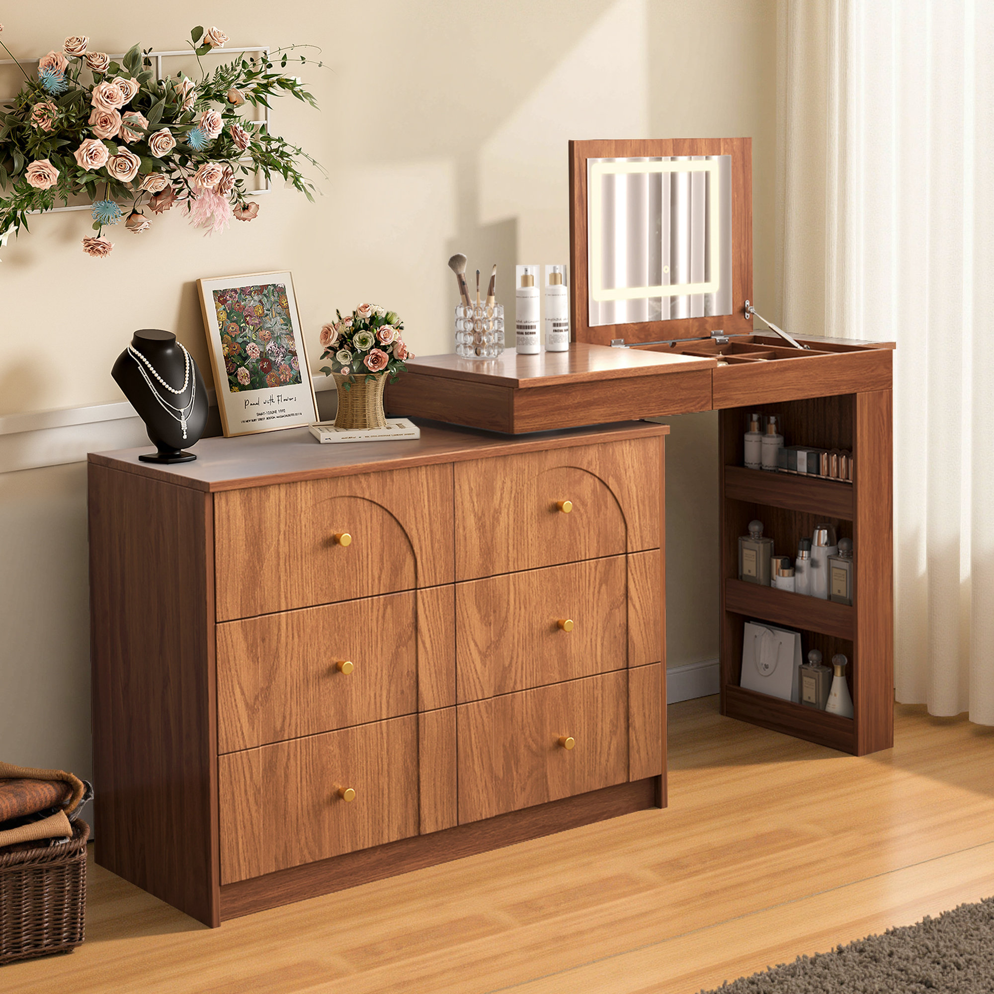 WSSYBoutique Makeup Vanity Desk With Mirror And Lights, Vanity Table ...