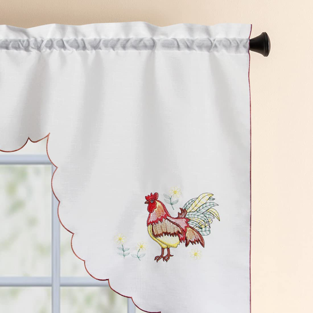 Rosalind Wheeler 3Pc Rod Pocket Embroidered Kitchen Curtain Set With ...