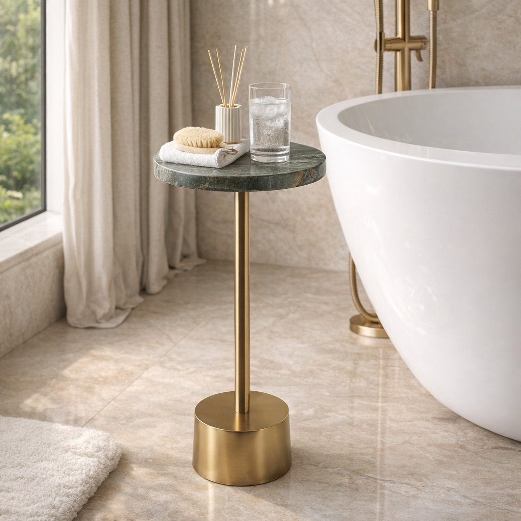 Mercer41 Sanches Cocktail Side Table With Stone Top And Elegant ...