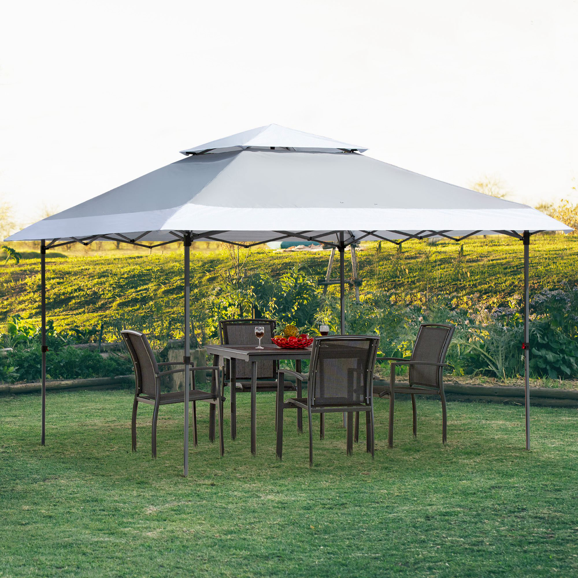 Outsunny 12' x 12' Pop Up Canopy Tent with Double Roof, Light Grey & White - Wayfair Canada