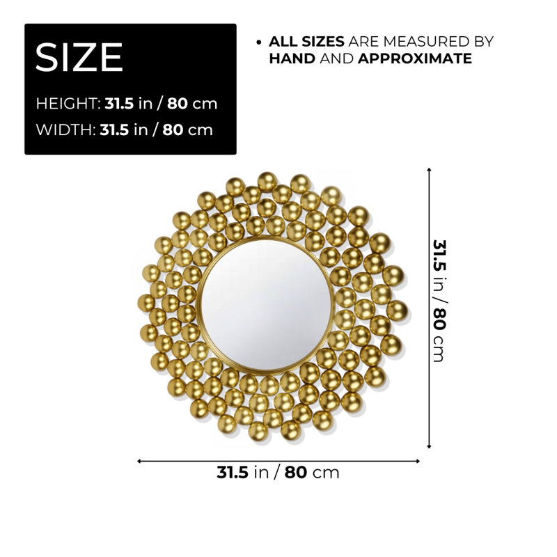 Mercer41 Khaldun Large Decorative Mirror, 32" Wall Hanging, Metal Gold ...