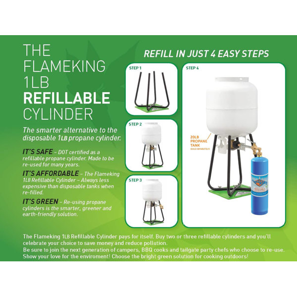 Flame King Eco-Friendly Refillable 1LB Empty Propane Cylinder Tank with ...