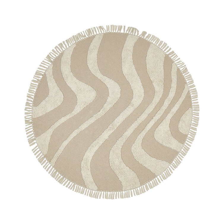 Ivy Bronx Round Dairus Geometric Tufted Machine Tufted Beige Area Rug ...