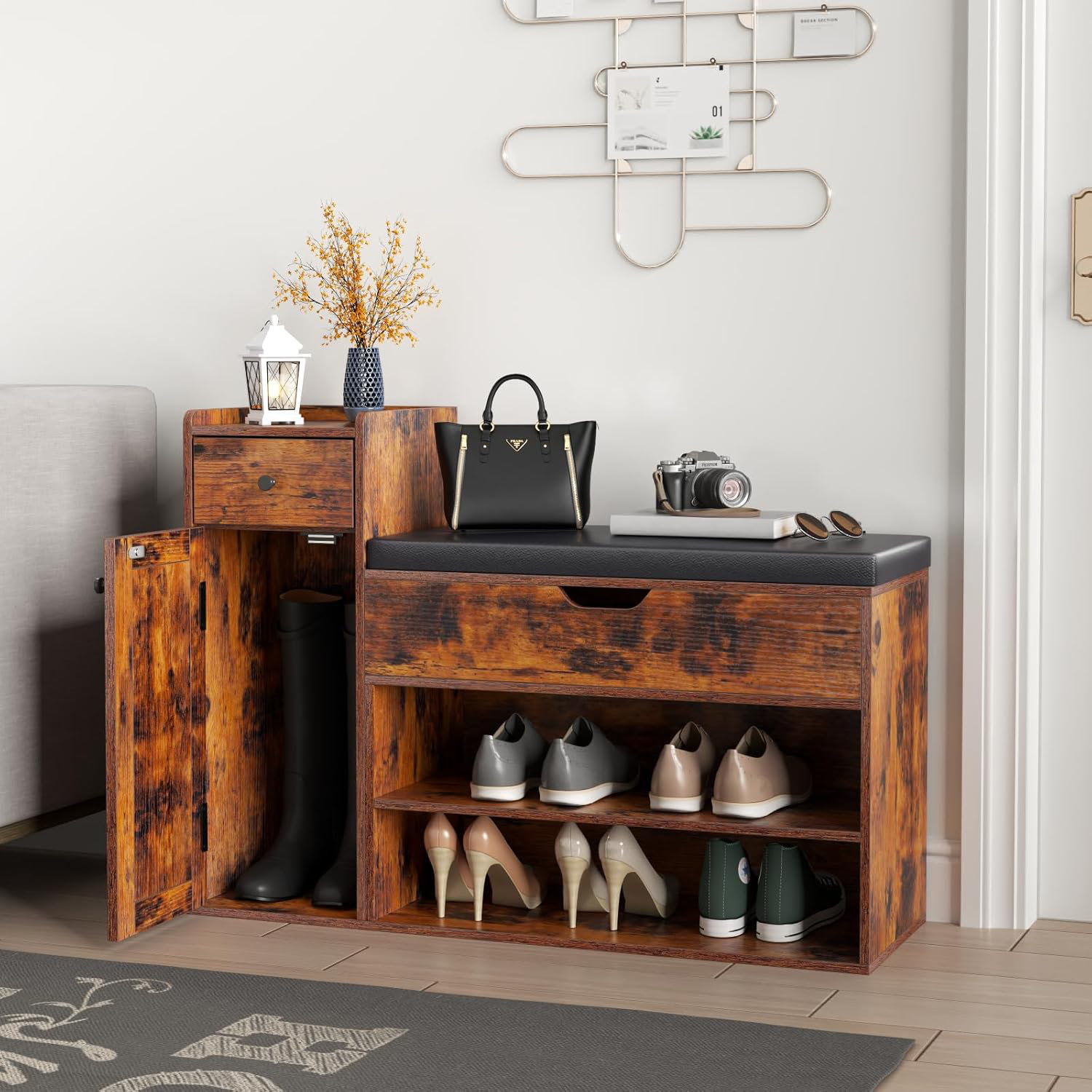 Rebrilliant Shoe Storage Bench with Flip-Up Drawer Shoe Cabinet ...