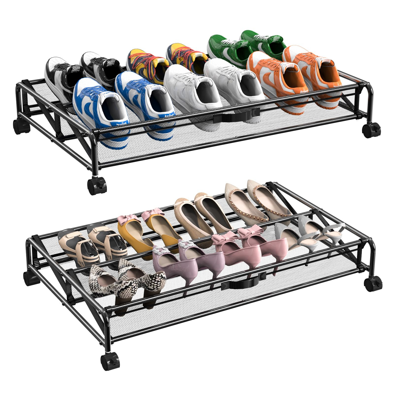 Rebrilliant 2 Pack Rolling Under Bed Storage Containers for Shoes Metal ...