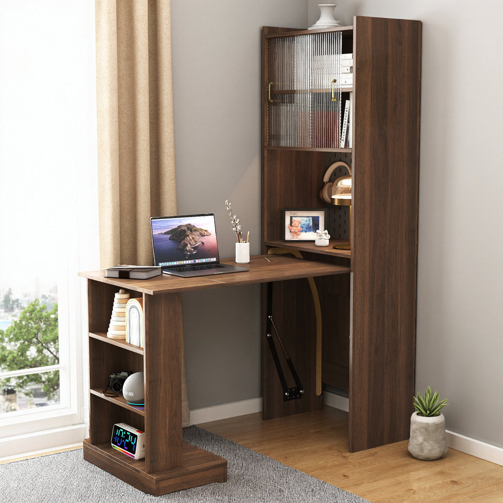 Loon Peak Folding Desk with Storage, Space-Saving Foldable Computer ...