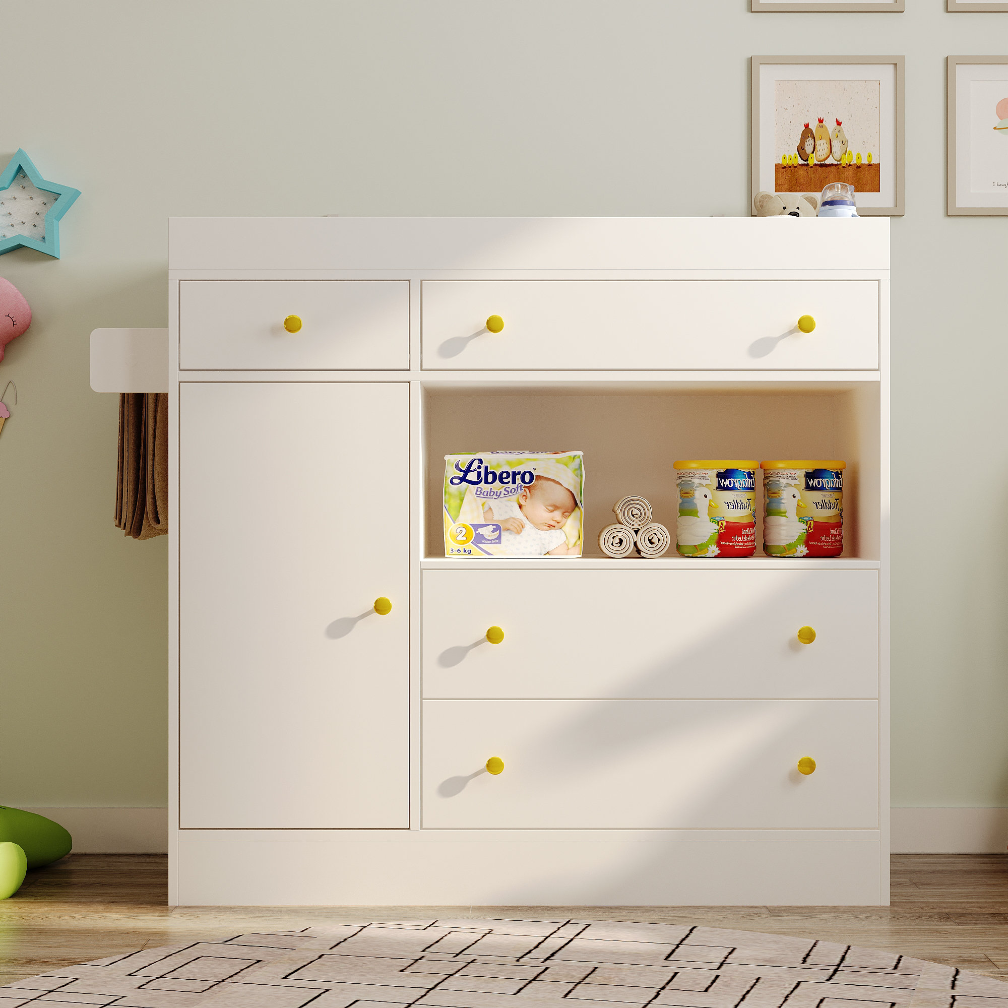 Latitude Run® 43.3" Wide White 4-Drawer Baby Changing Table Dresser ...