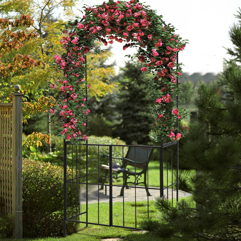 Costway 43.5'' W x 14'' D Metal Arbor with Gate in Black & Reviews ...
