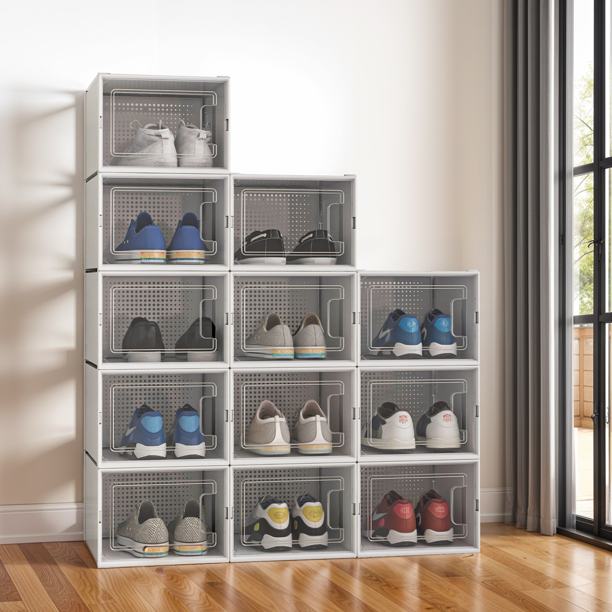 Rebrilliant 12 Pair Stackable Shoe Storage Box | Wayfair
