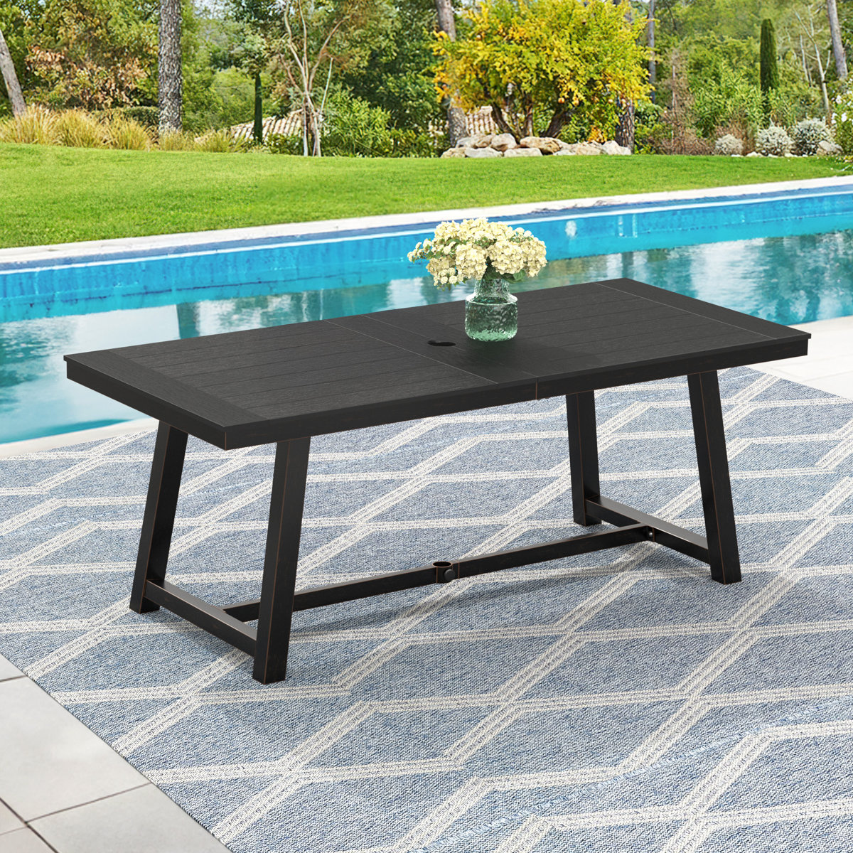 17 Stories Rectangle 70" Outdoor Patio Dining Table For 6, HDPS All ...