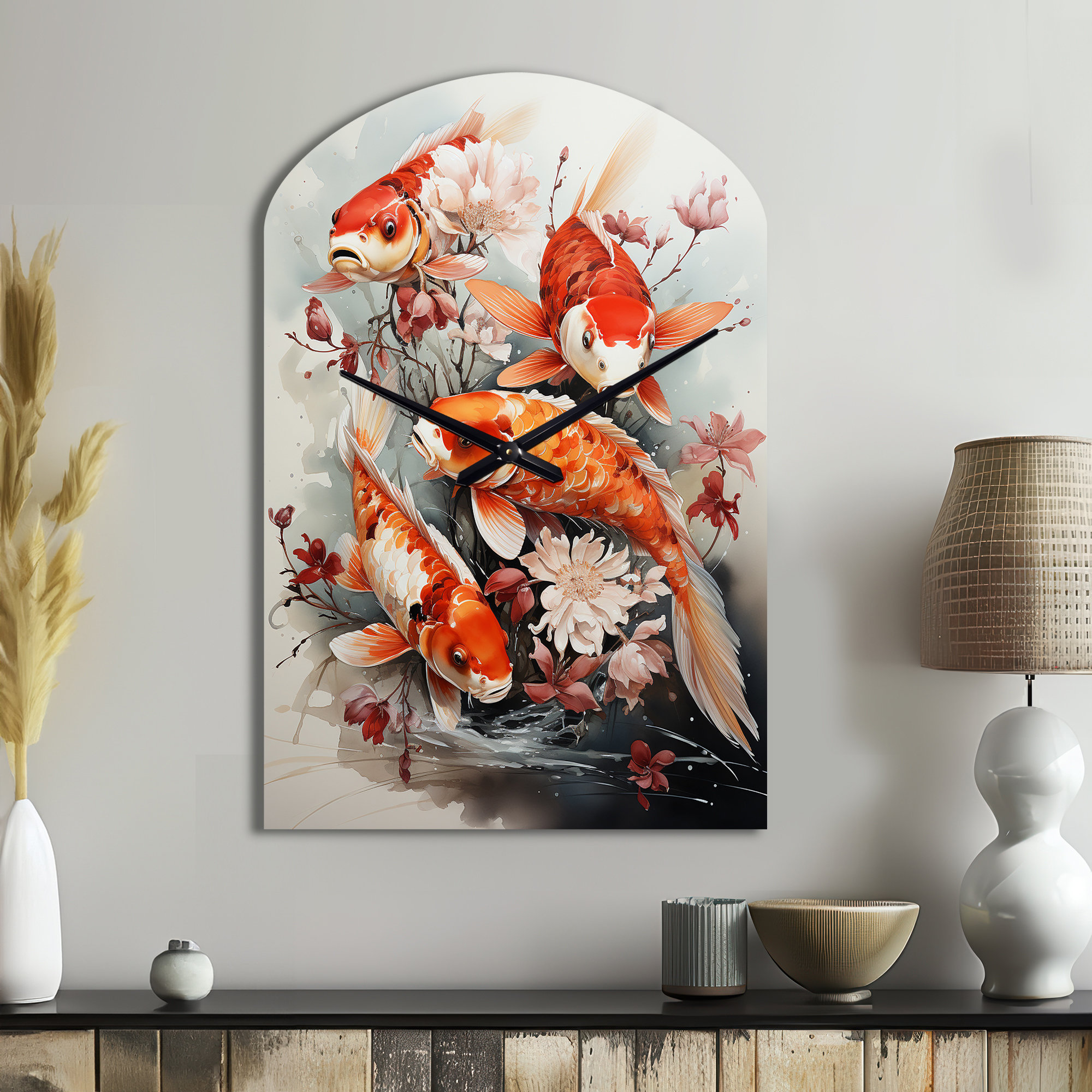 Design Art Fishing Contemporary Koi Fish I - Coral Asymmetrical Metal ...