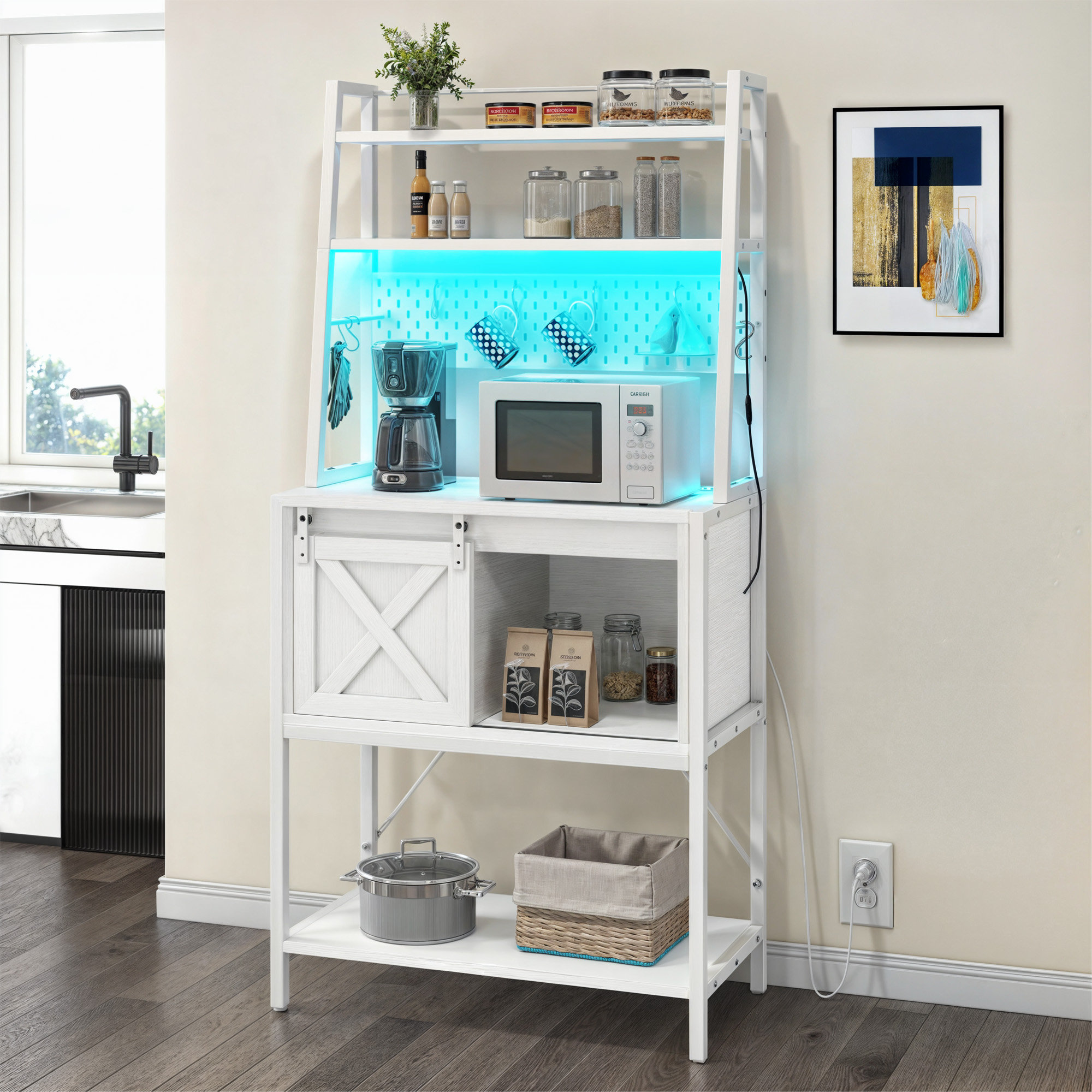 Wade Logan Casheena 31.5″W LED Baker's Rack, Farmhouse Coffee Bar ...