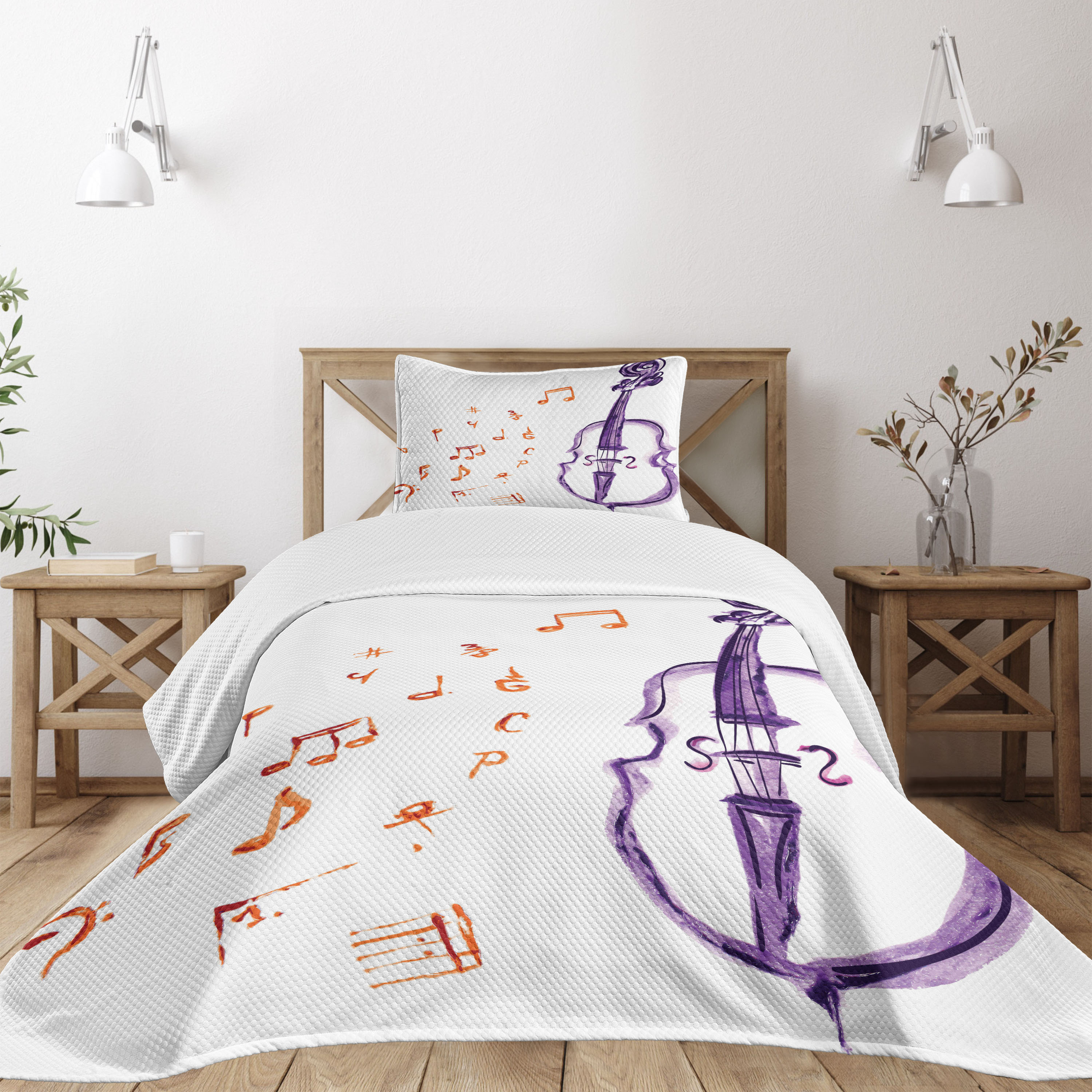 Ambesonne Music Bedspread Set Musical Note Black Theme Purple and Red ...