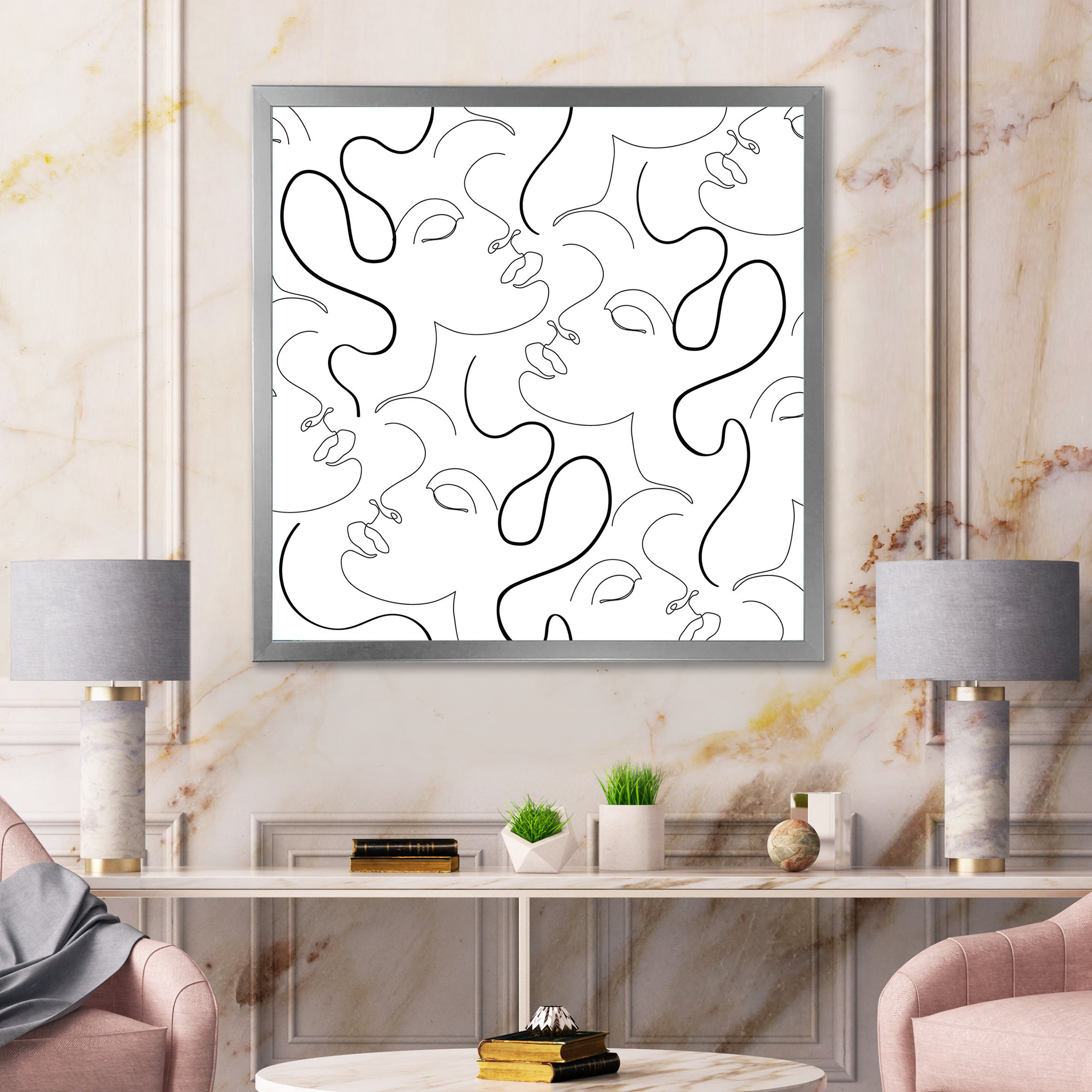 East Urban Home Monochrome One Line Drawing Portraits - Picture Frame ...