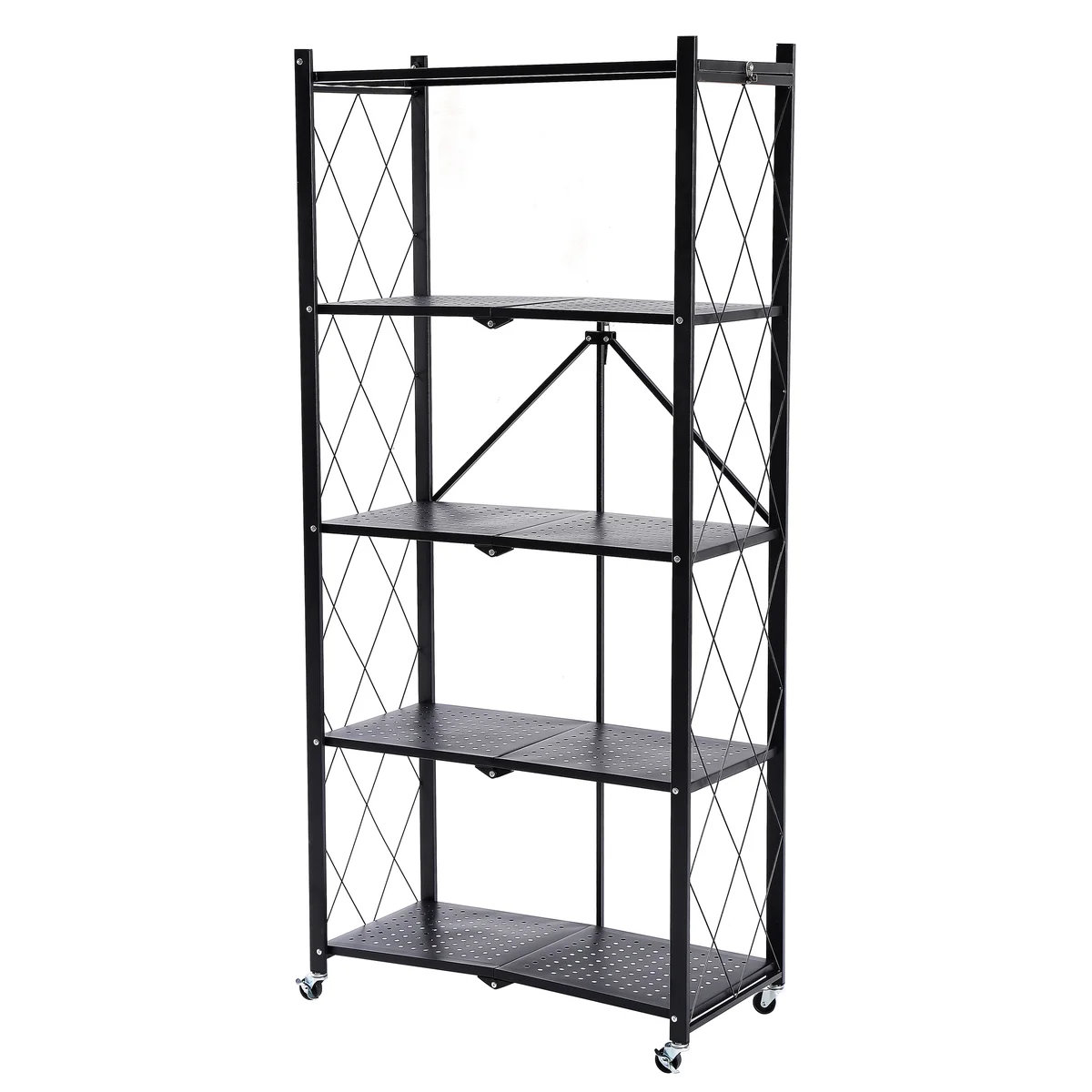 Rebrilliant Foldable Storage Shelf with Wheels - Metal Collapsible ...