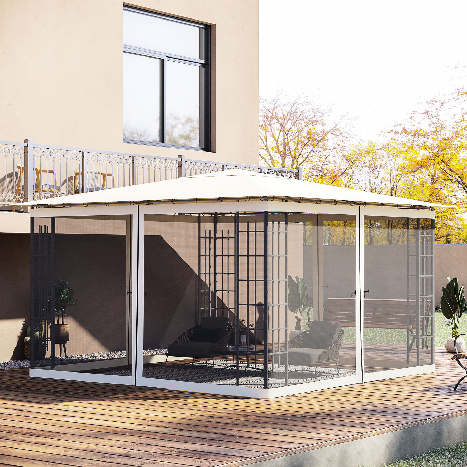 EchoElegance Cream Gazebo Canopy Netting Replacement For 12' X Patio ...