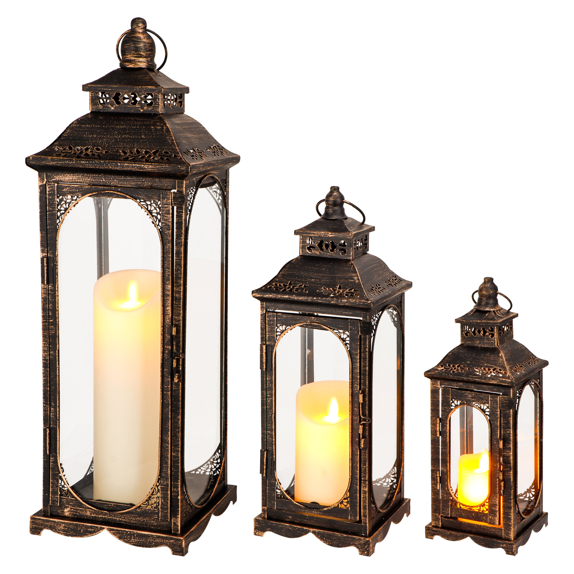 17 Stories Set of 3 Vintage Candle Lanterns Decorative Outdoor Lantern ...