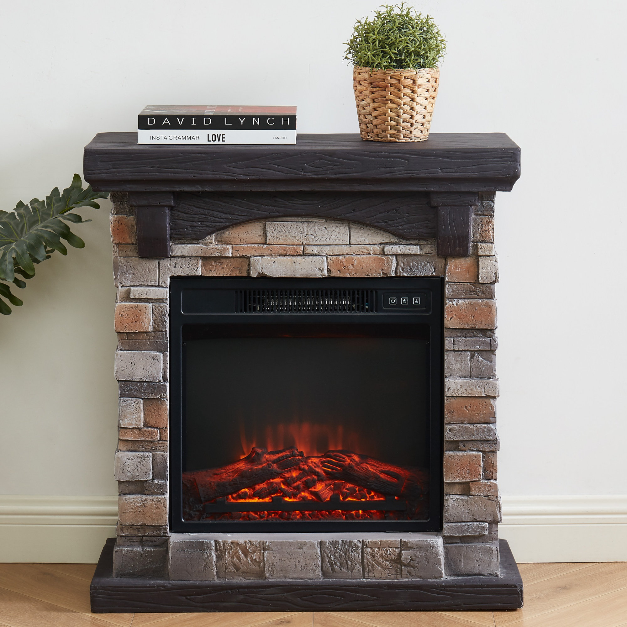 Williston Forge 28'’ Electric Fireplace With Faux Stone Mantle Grey ...