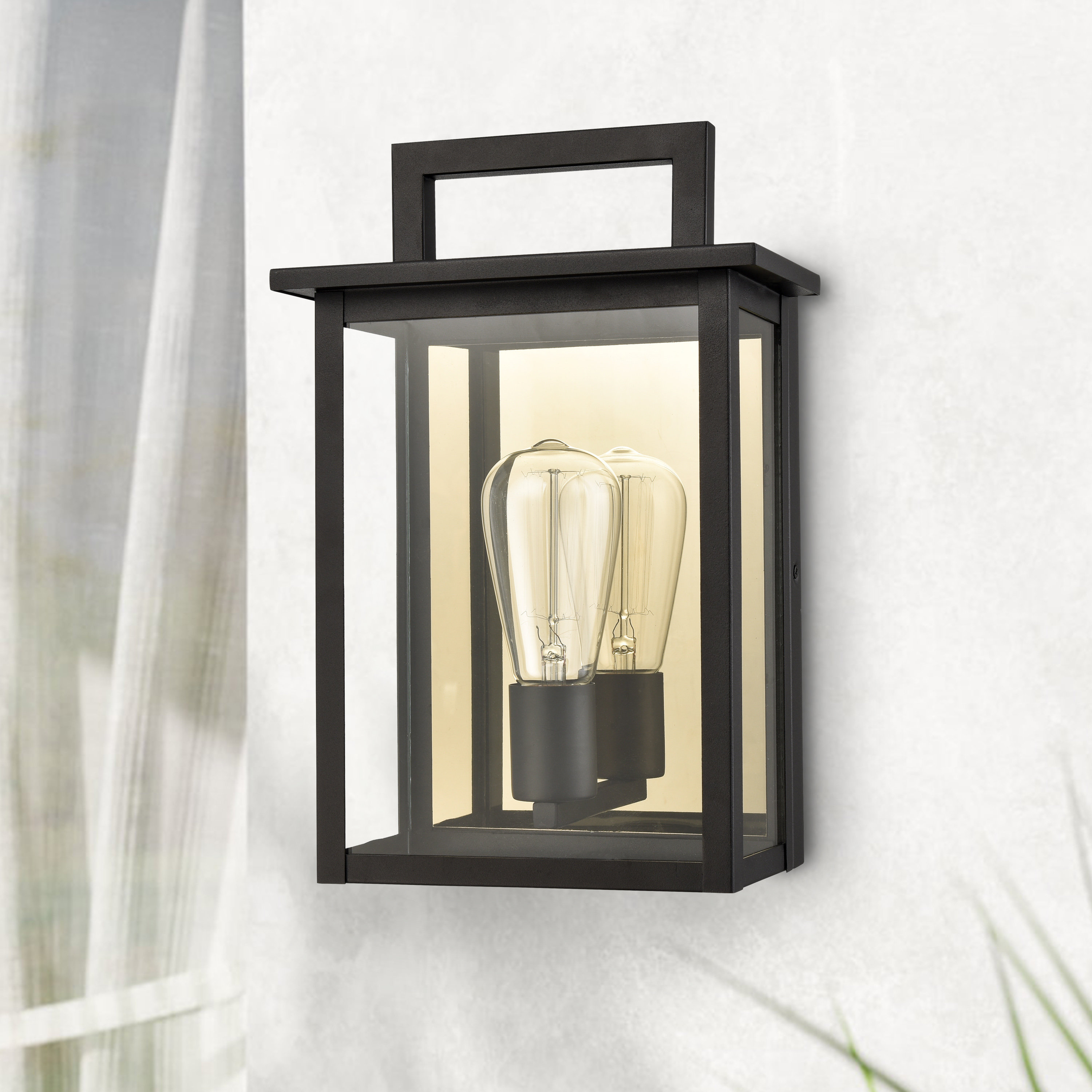17 Stories 1-light Matte Black Outdoor Wall Light With Gold Reflector ...