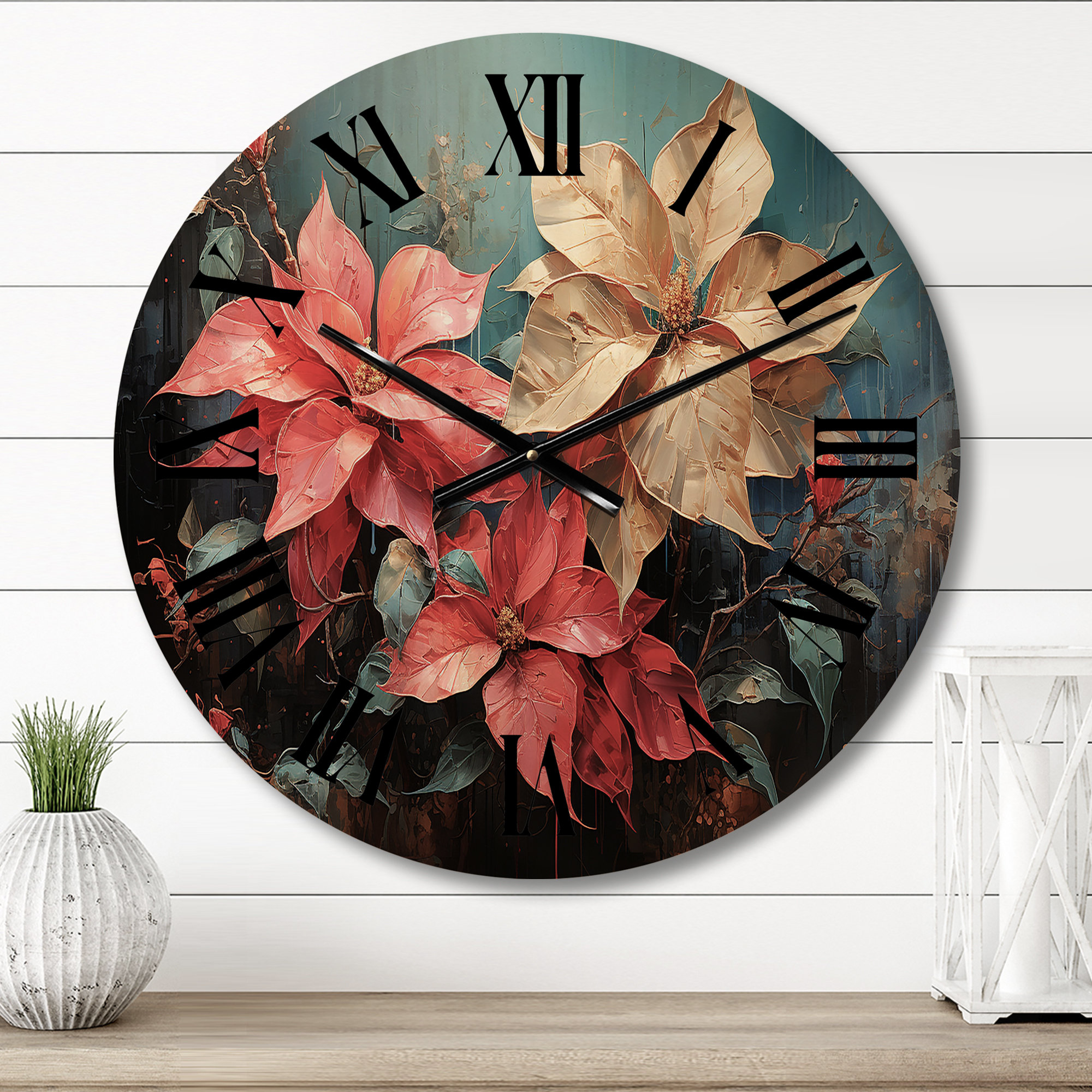 East Urban Home Poinsettias Contemporary Fusion - Floral Oversized Wood ...