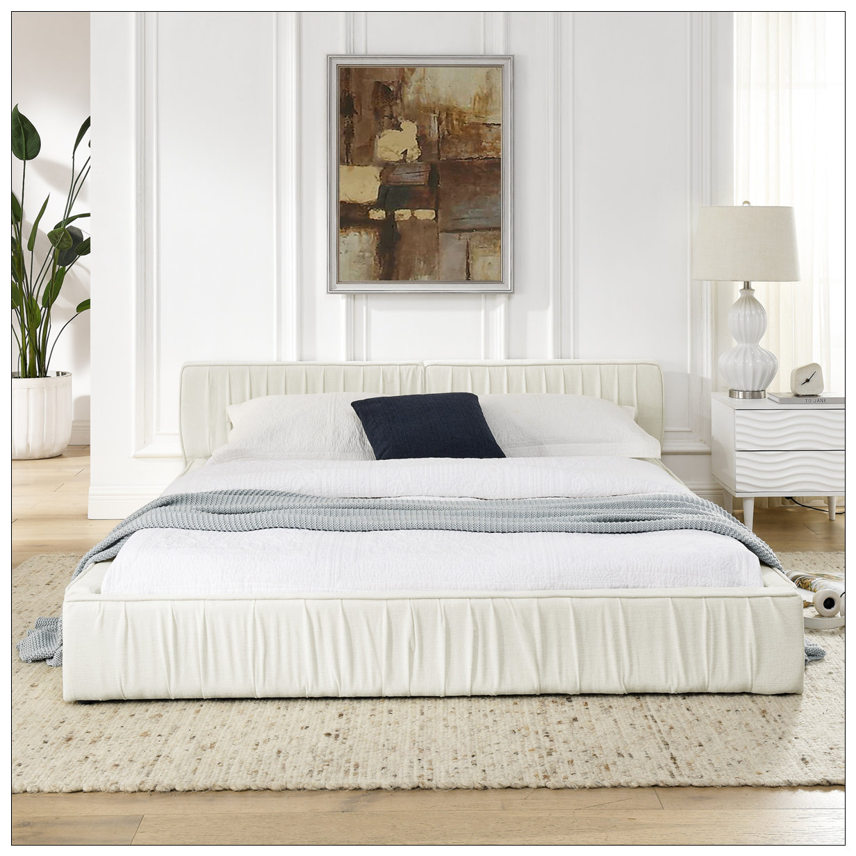 Latitude Run® Queen Size Upholstered Bed Frame with Chenille Fabric ...