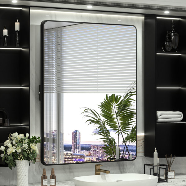 Latitude Run® Myleesha Bathroom Mirror with Framed Rounded Corner Pivot ...
