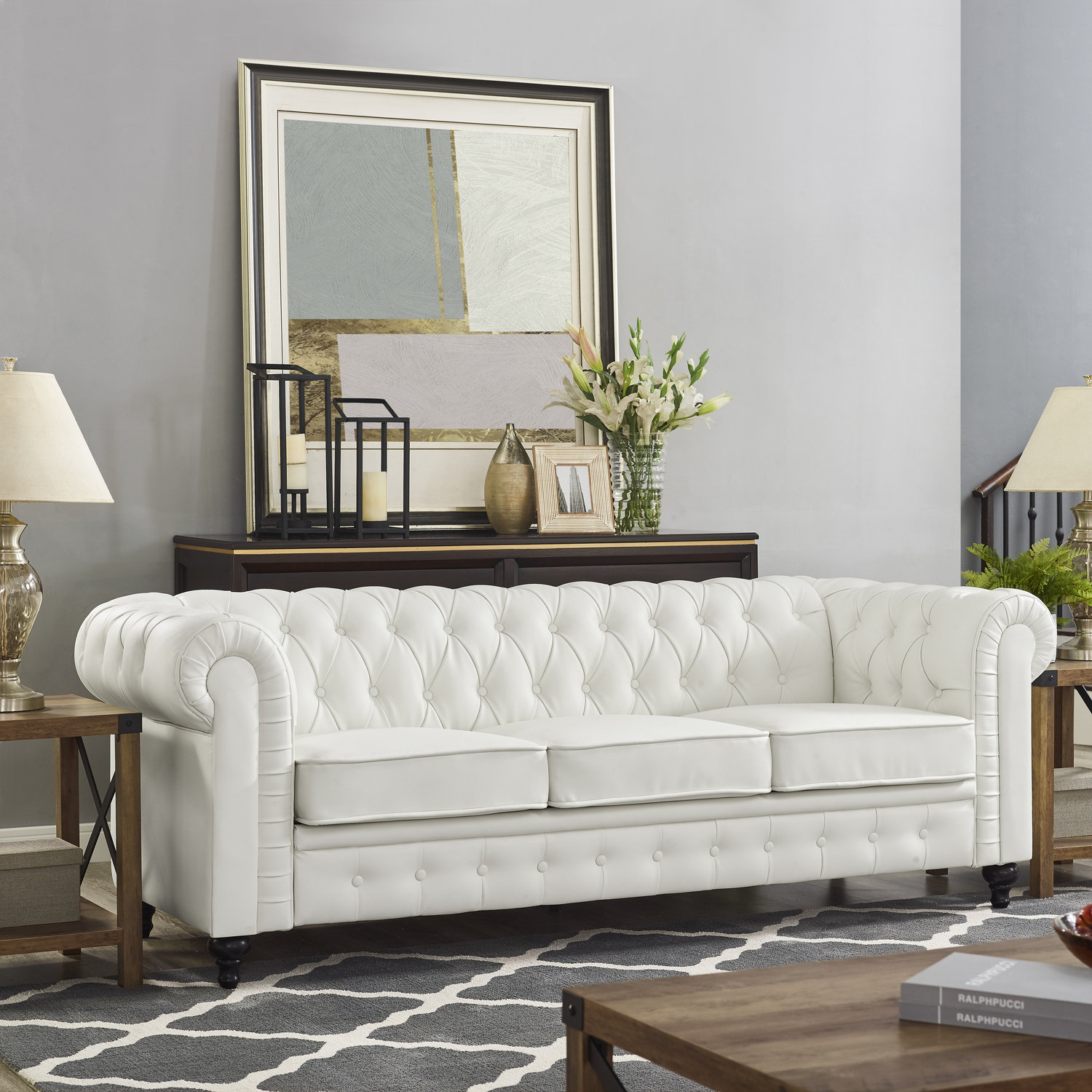 Alcott Hill Bendjy 88 in Chesterfield Button Tufted Couch Upholstered ...