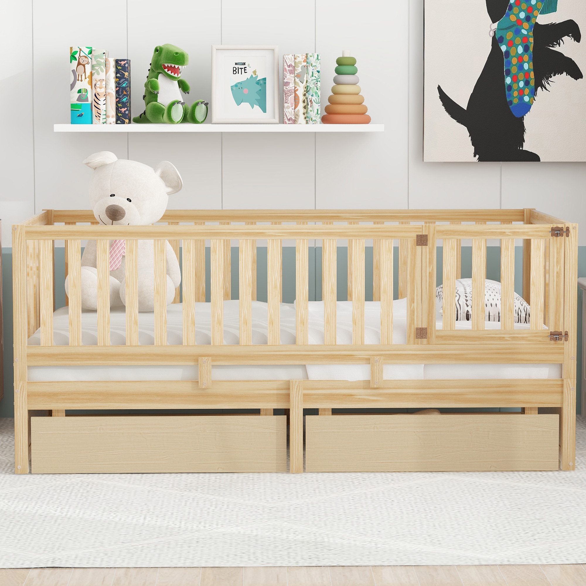 Harriet Bee Jerniya Bed with Fence Guardrails and 2 Drawers | Wayfair