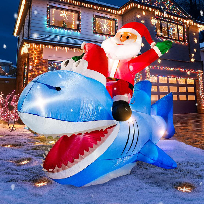 The Holiday Aisle® 8.7FT Shark Christmas Inflatable Outdoor Decorations ...