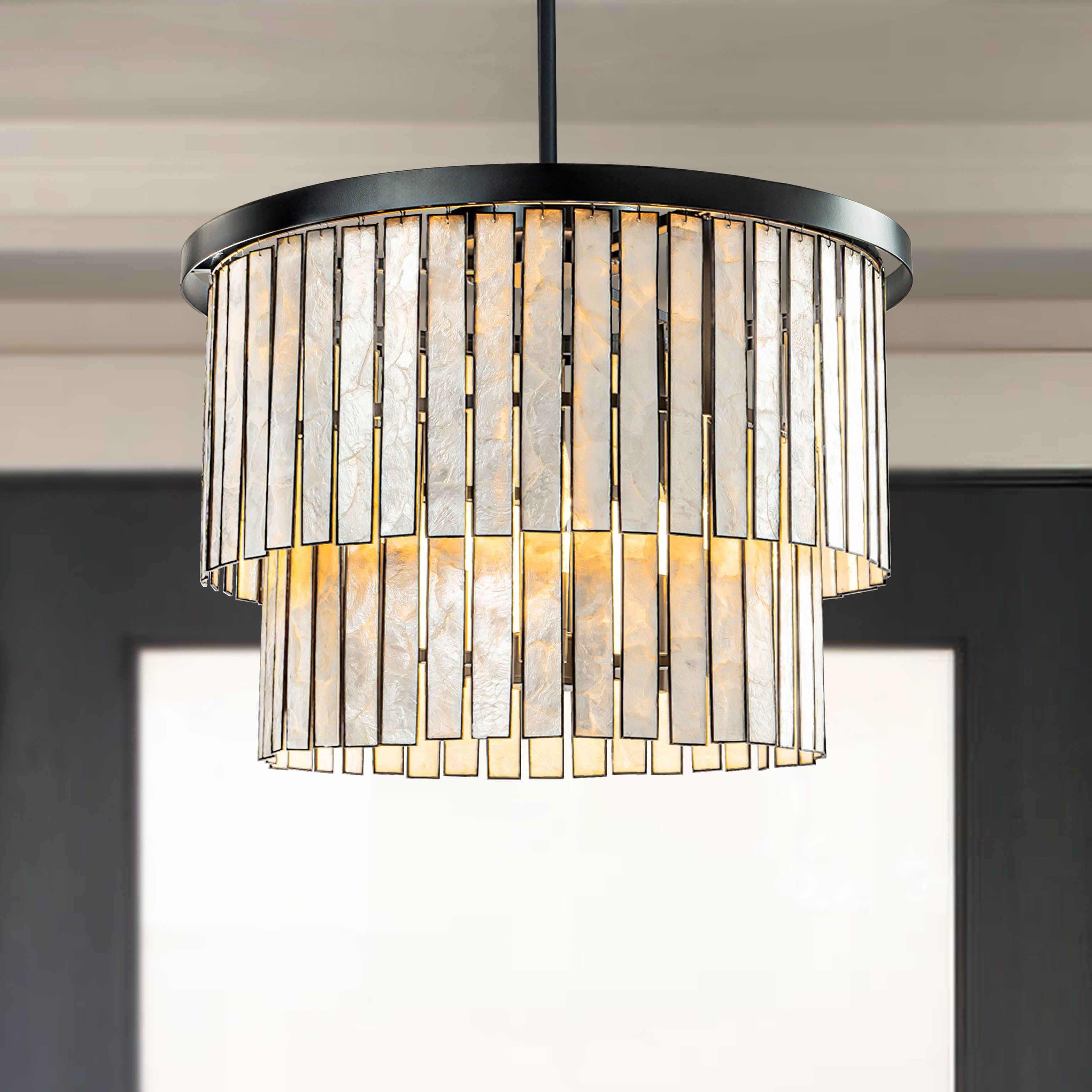 Mercer41 Johncarl 5 Light Modern Coastal Natural Capiz Shell Chandelier ...