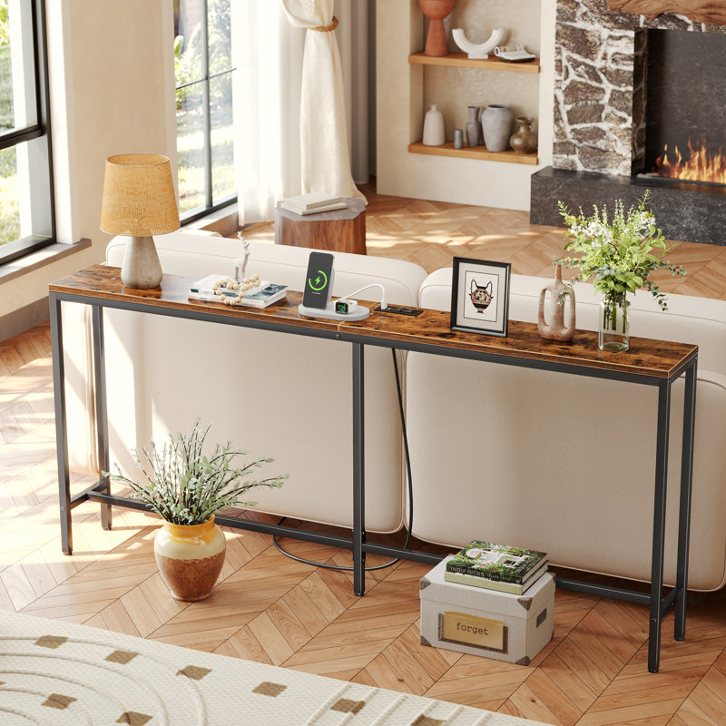 17 Stories 70" Narrow Console Table, Entryway Table with Charging ...