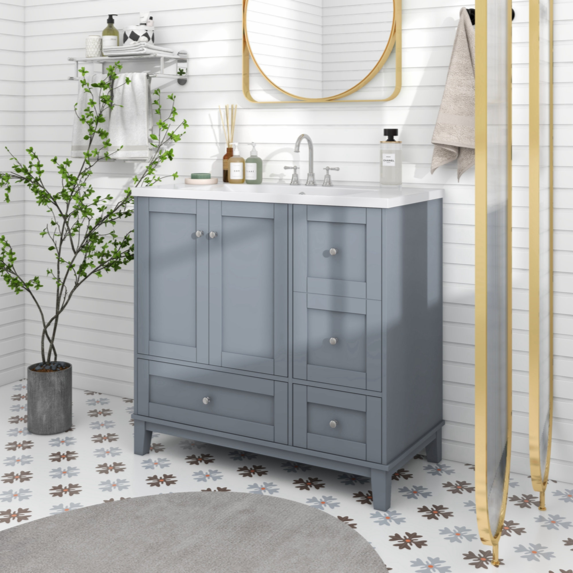 Myhomekeepers 36 Inch Modern Bathroom Vanity With USB Charging, Two ...